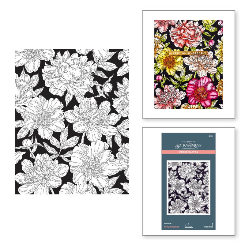 Spellbinders Copperplate Press Plate - Peony Background