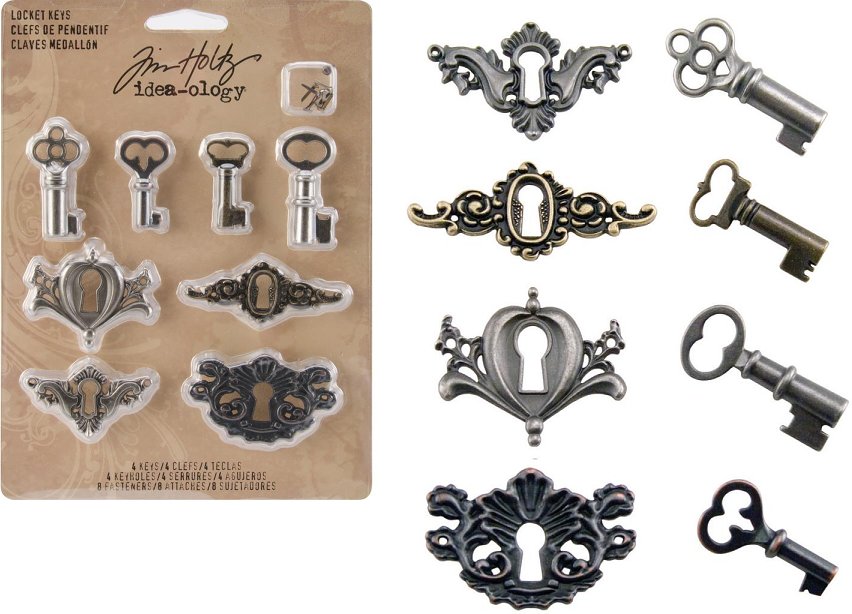 Tim Holtz Idea-Ology Metal Locket Keys & Keyholes (8 pack)